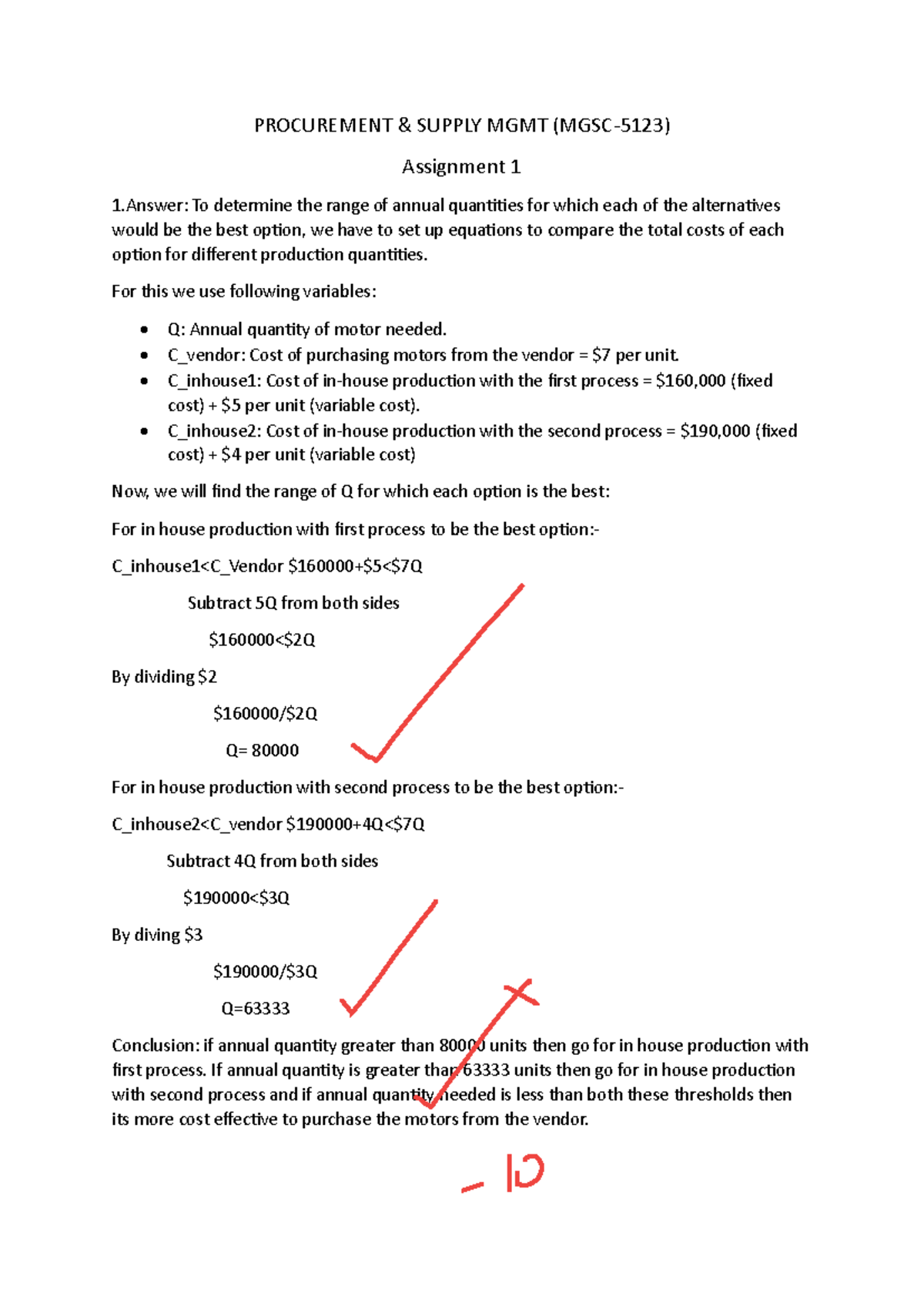 Satwinder Singh Gill 197046 0 - PROCUREMENT & SUPPLY MGMT (MGSC-5123) Assignment 1 1: To - Studocu