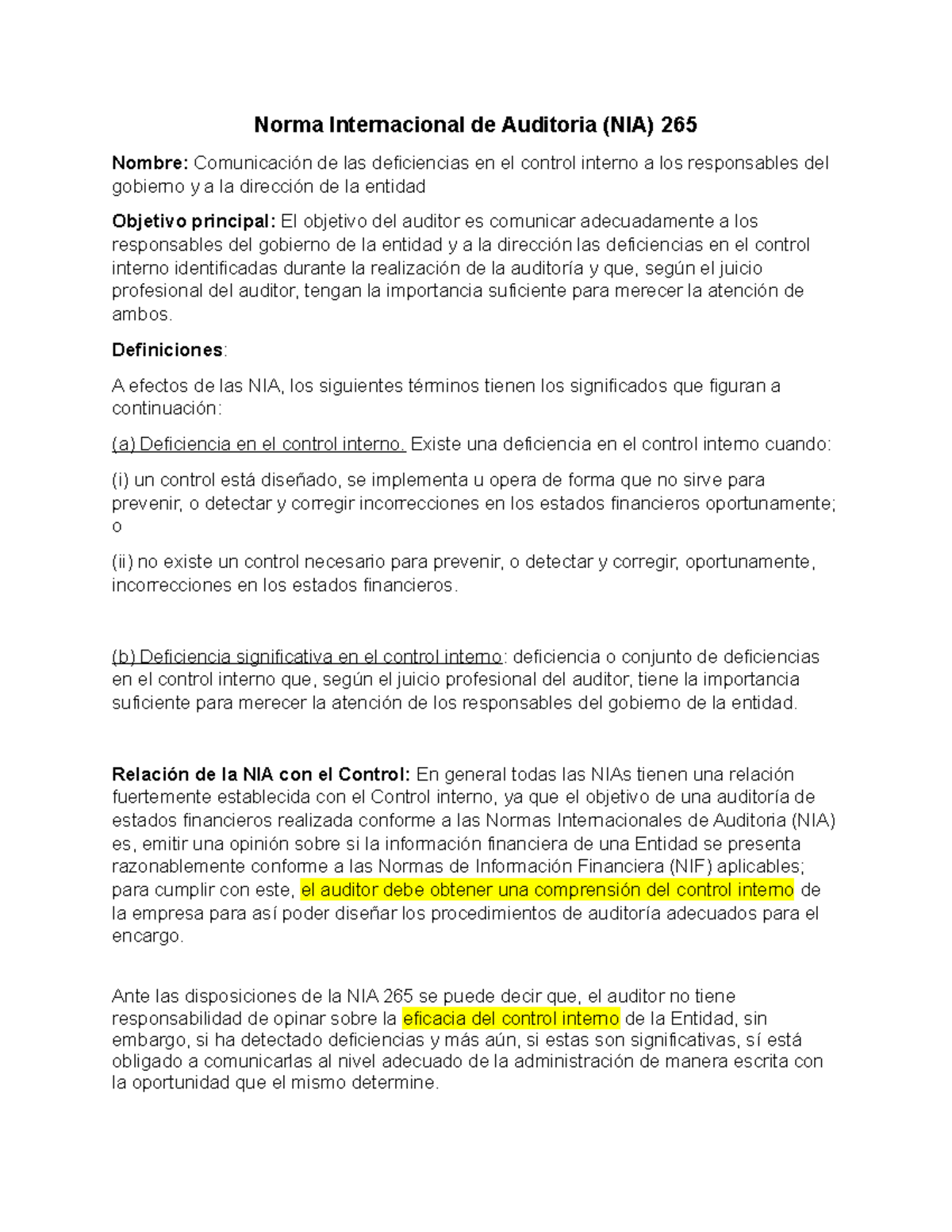 NIA 265 - descripcion de la nia 265 - Norma Internacional de Auditoria ...