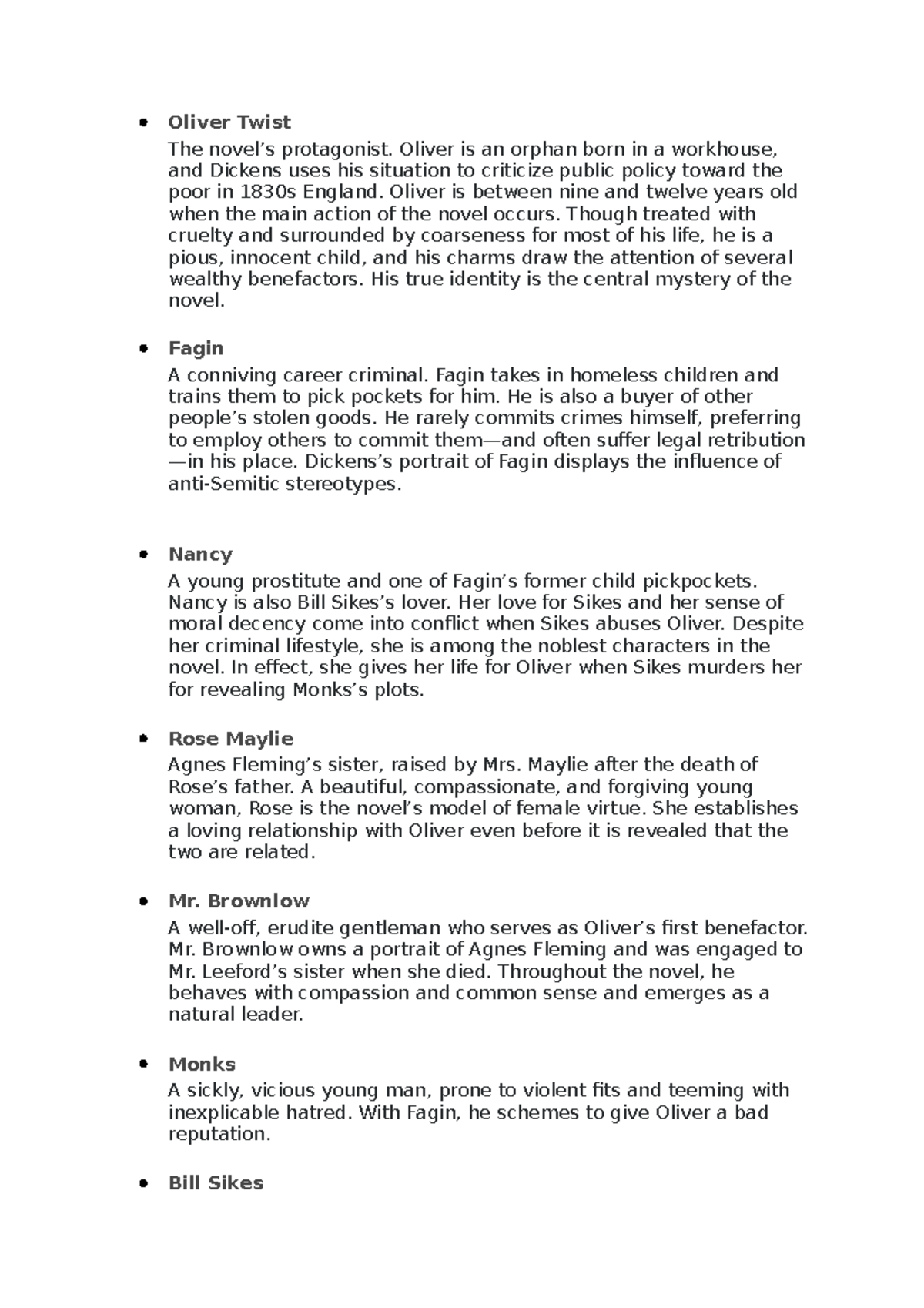 Oliver twist - notes - Oliver Twist The novel’s protagonist. Oliver is ...