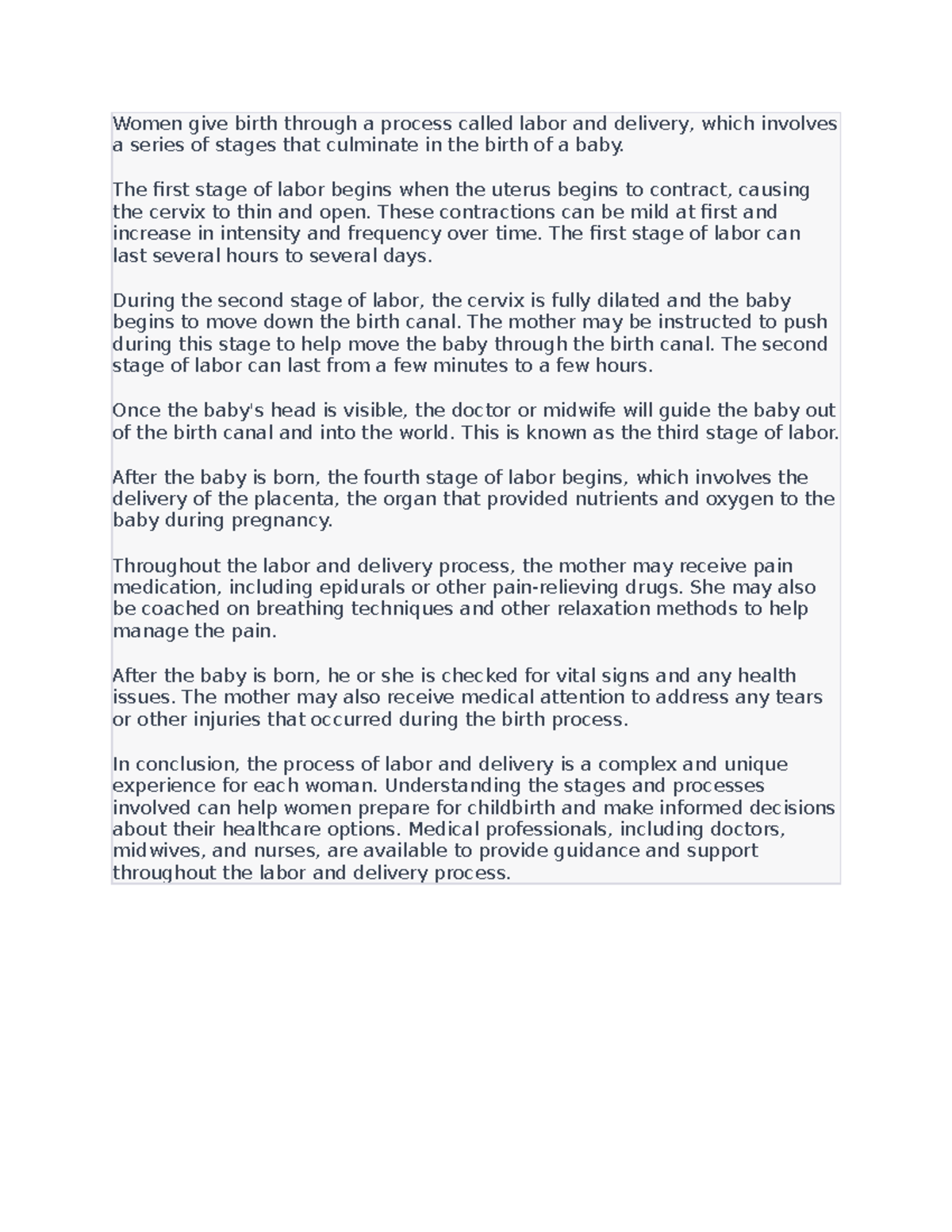 How women give birth - notes - Women give birth through a process ...