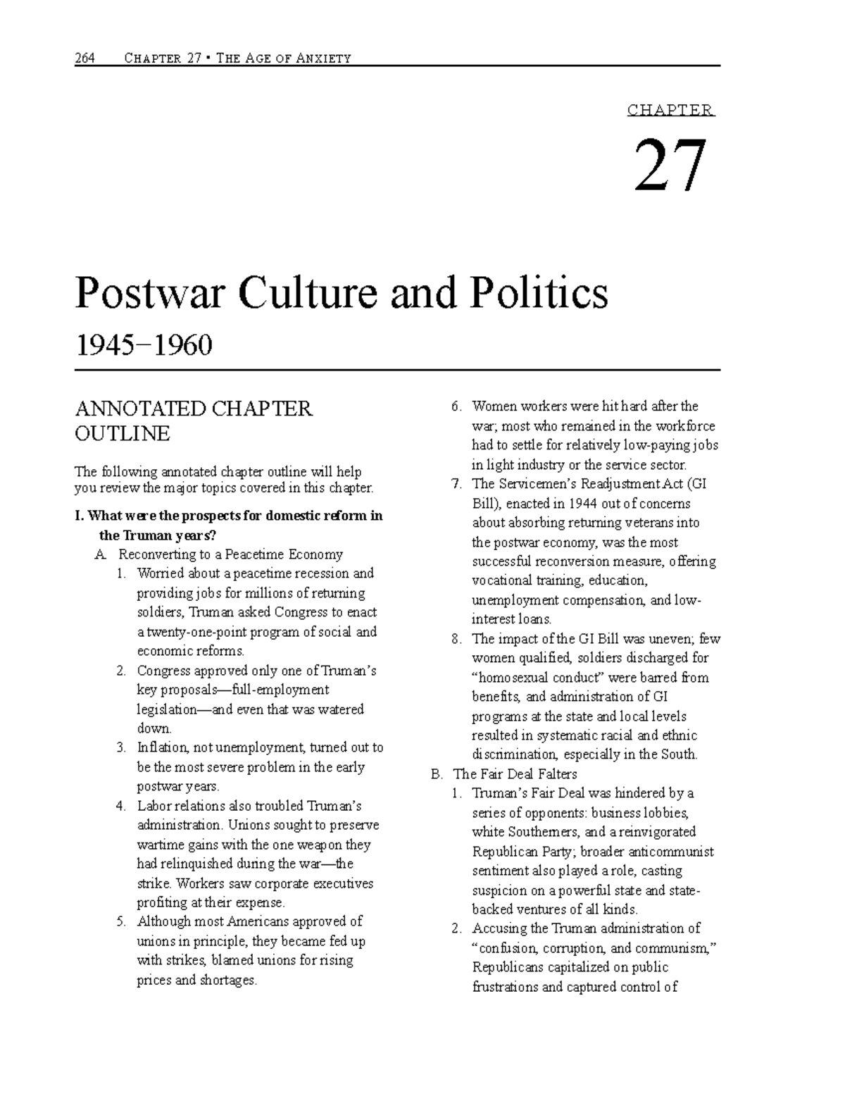 Chapter 27 Lecture Notes - C H A P T E R 27 Postwar Culture and ...