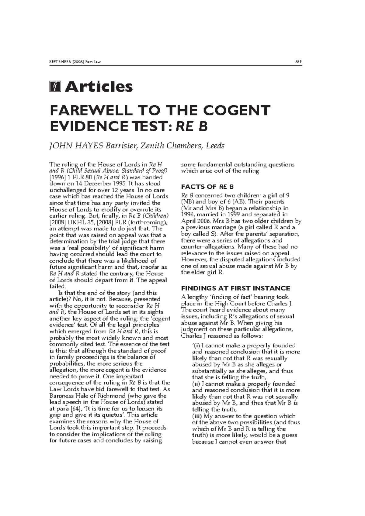 Farewell to the Cogent Evidence Test Re B - Articles FAREWELL TO THE ...