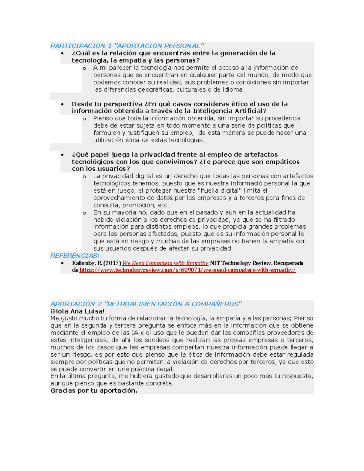 ACT2 - Foro de Debate - PARTICIPACI”N 1 "APORTACI”N PERSONAL" øCu·l es la relaciÛn que - Studocu