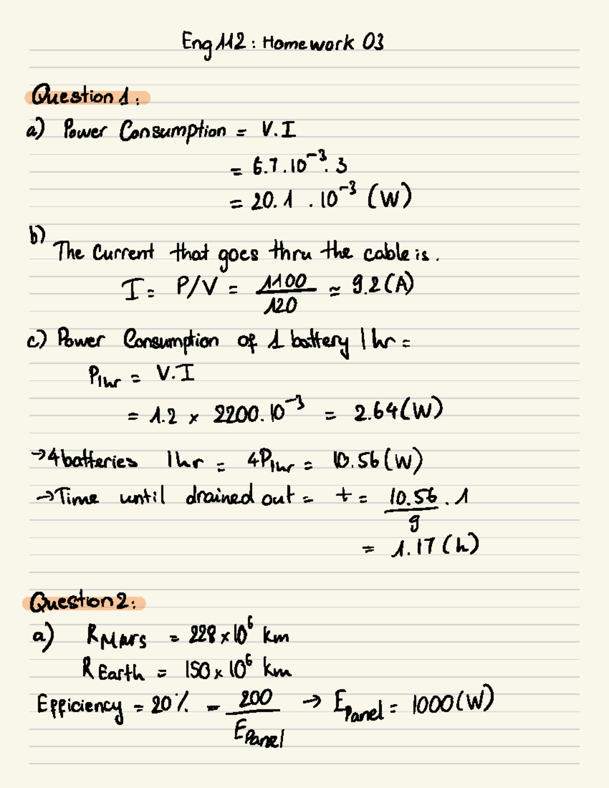Engin 112 Homework 3 Eng Homework 03 Question 1 A Power