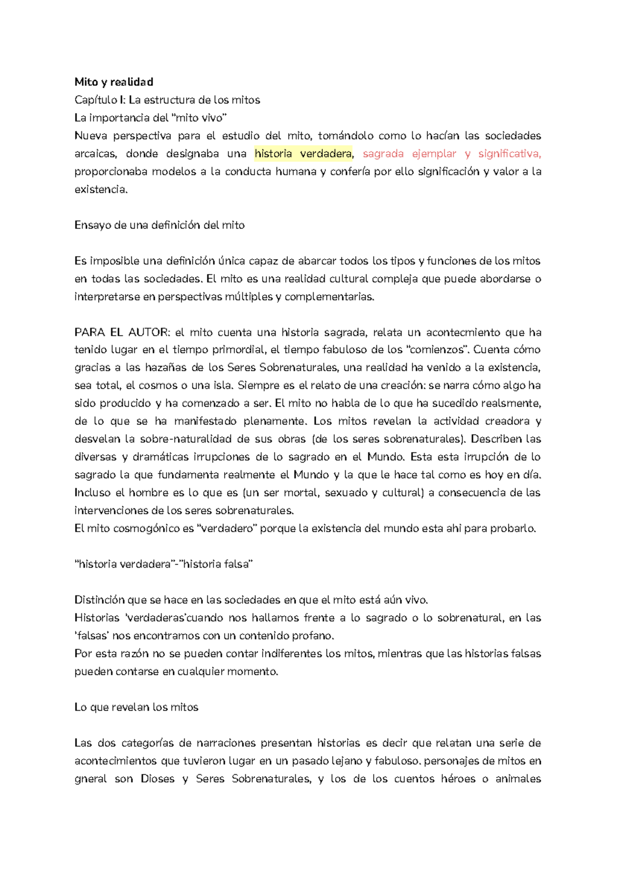 Eliade. Mito y Realidad - Mito y realidad Capítulo I: La estructura de ...