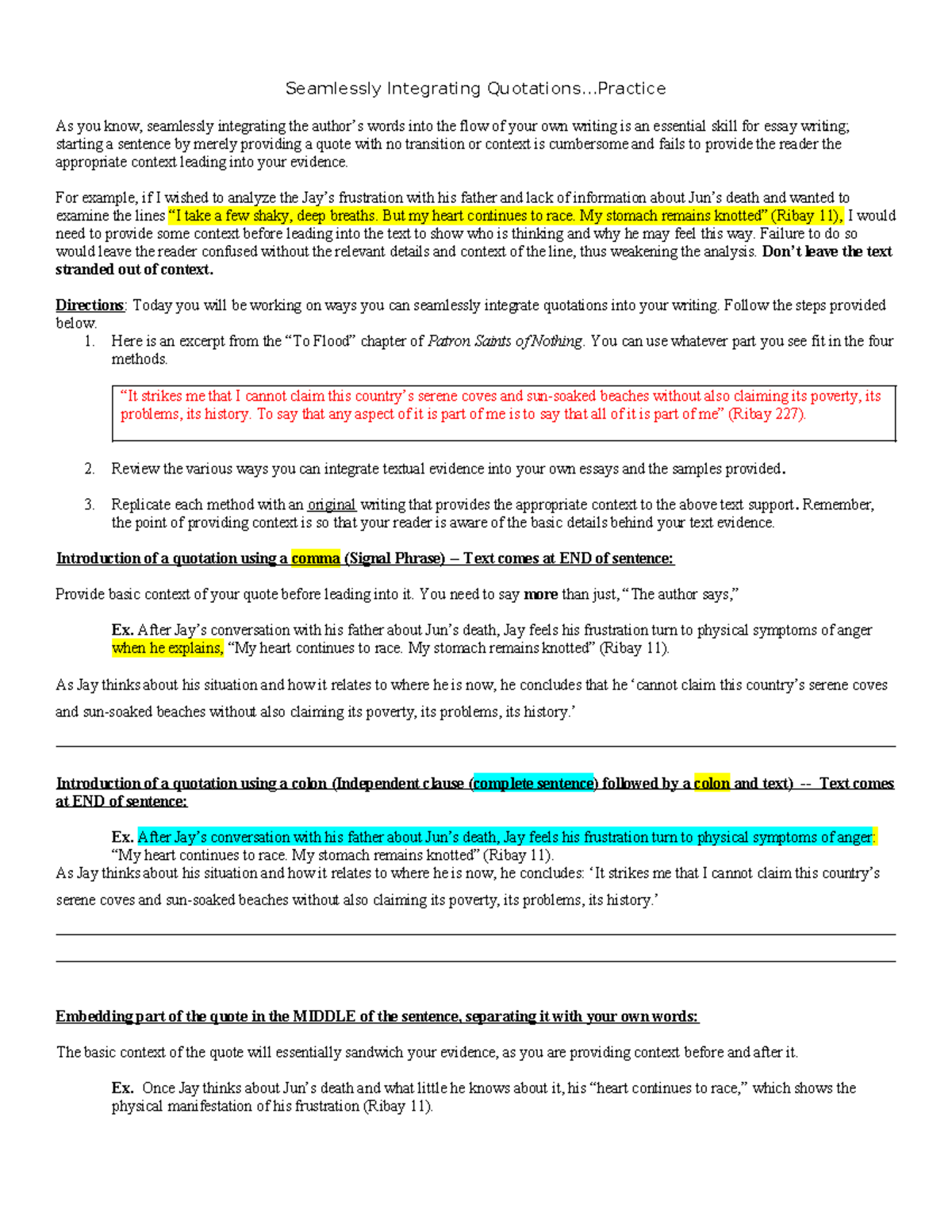 Quotation Practice Patron Saints Example - Seamlessly Integrating ...