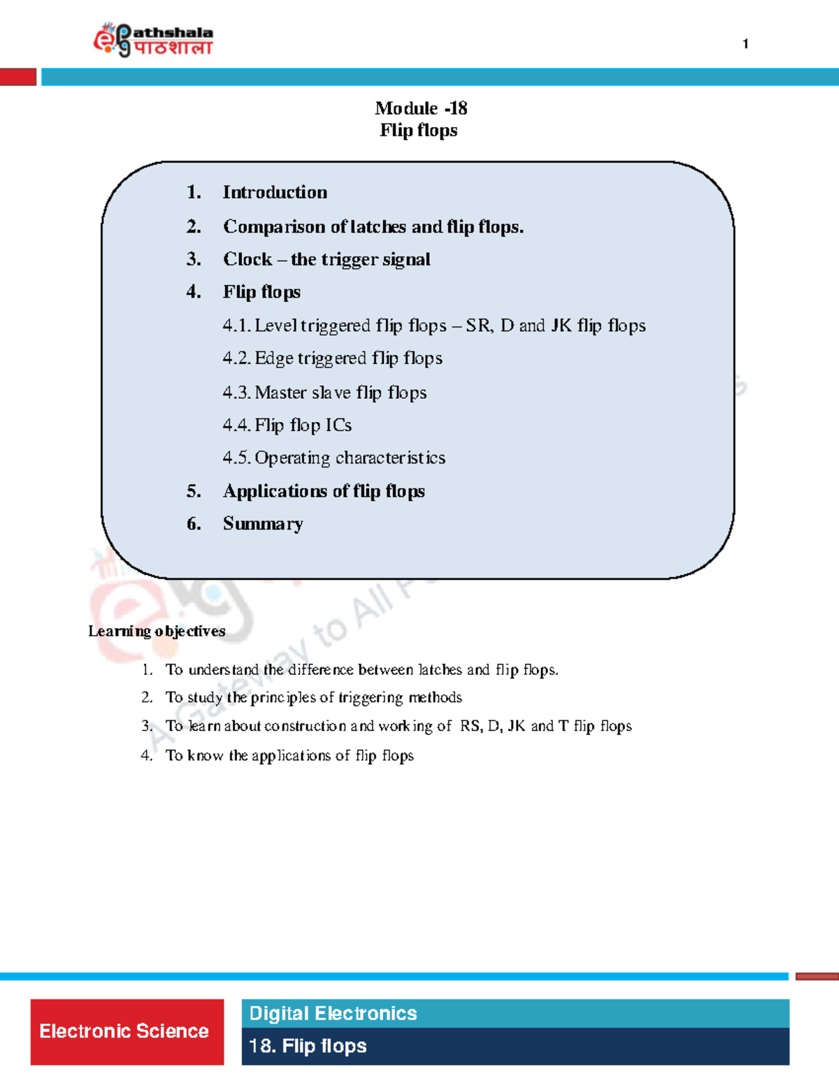 Module -18 Flip flops - Electronic Science Digital Electronics Module ...
