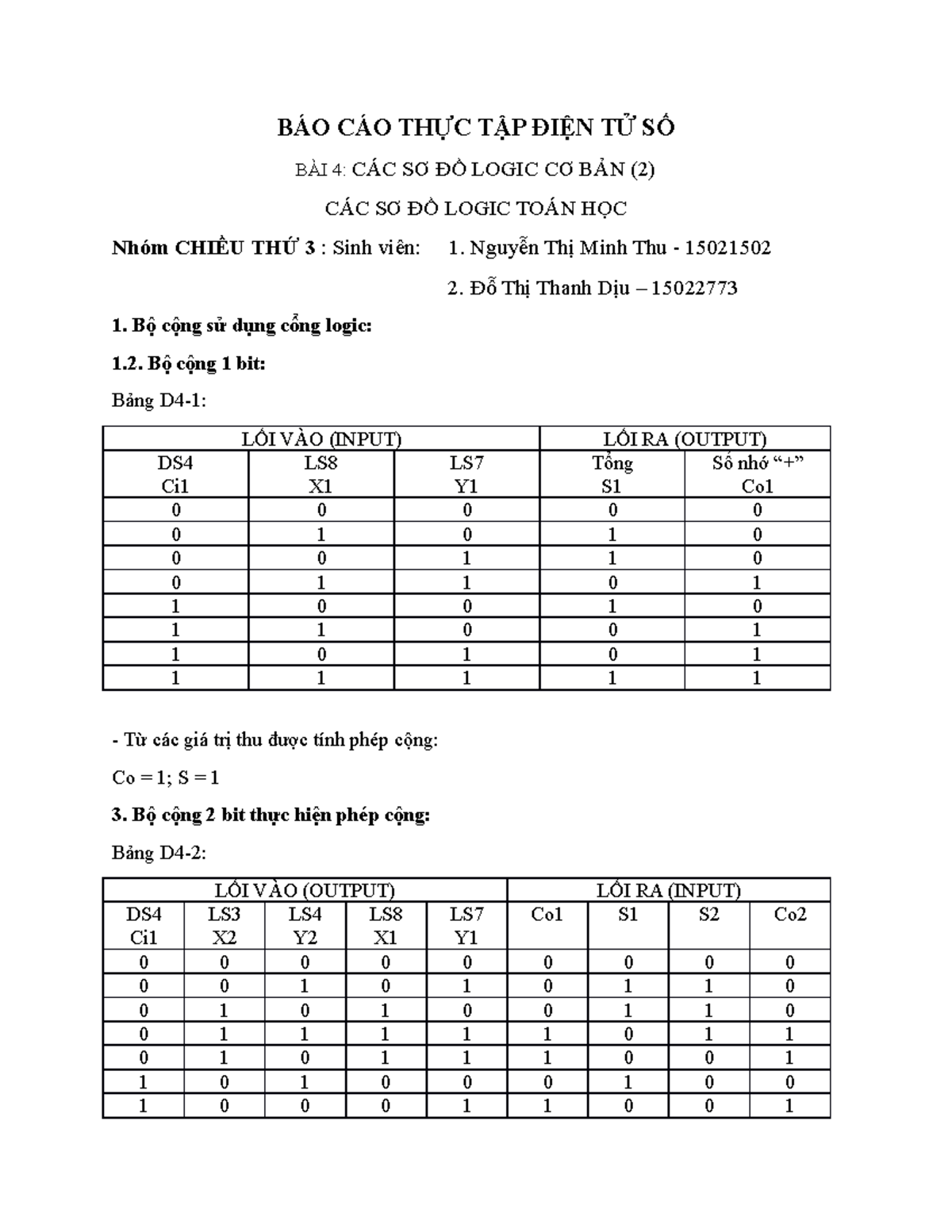 Bài 4 - sdsadsa - BÁO CÁO THỰC TẬP ĐIỆN TỬ SỐ BÀI 4: CÁC SƠ ĐỒ LOGIC CƠ BẢN (2) CÁC SƠ ĐỒ LOGIC ...