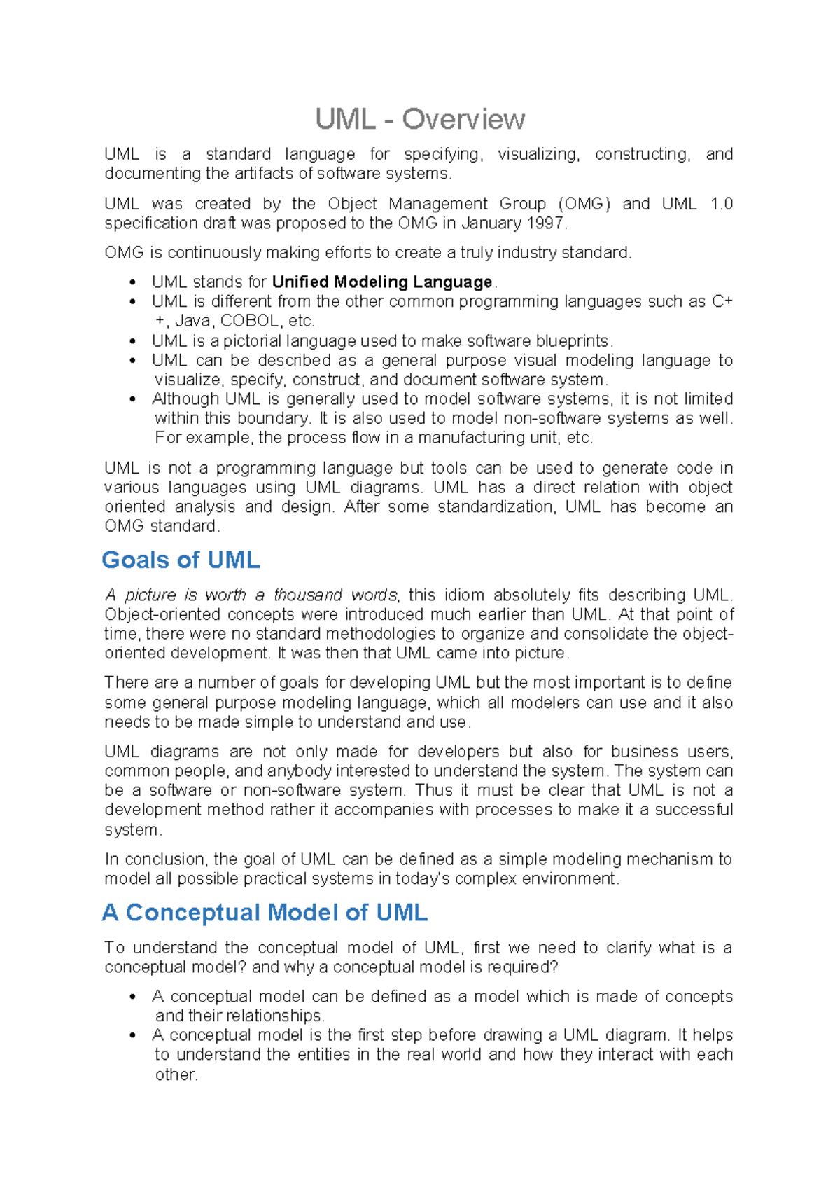 UML summary - diagrams of UML - UML - Overview UML is a standard ...