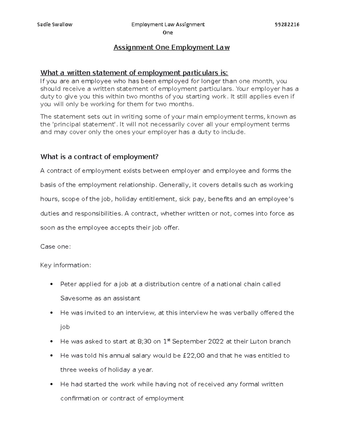 Assignment 1 employment law - One Assignment One Employment Law What a ...