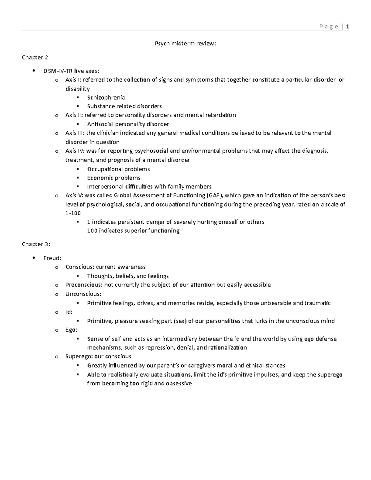 Psych midterm review - Psych midterm review: Chapter 2 DSM-IV-TR five ...