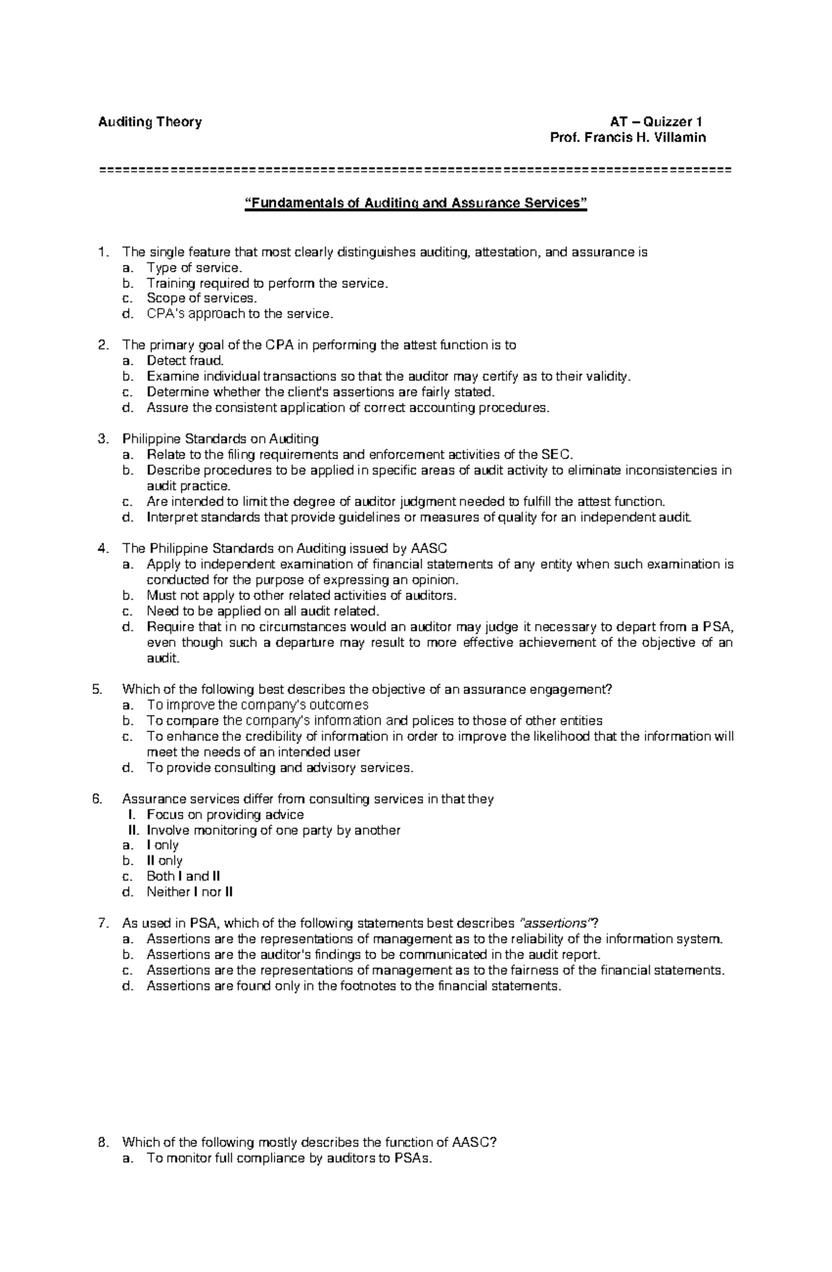 Fundamentals of Auditing and Assurance Services S2AY2122 - Auditing ...