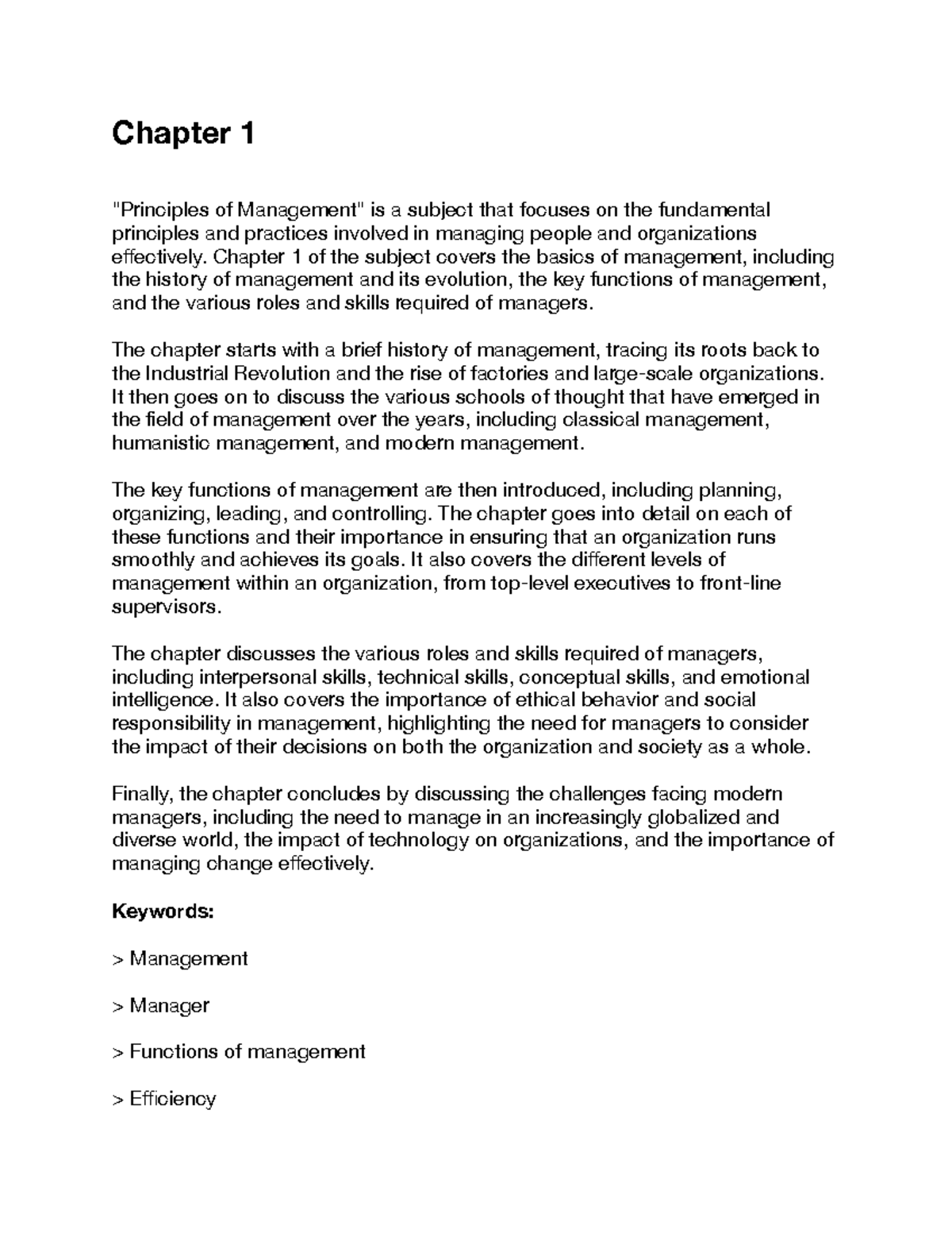 Managment chapters 1 and 2 summaries - Chapter 1 "Principles of ...