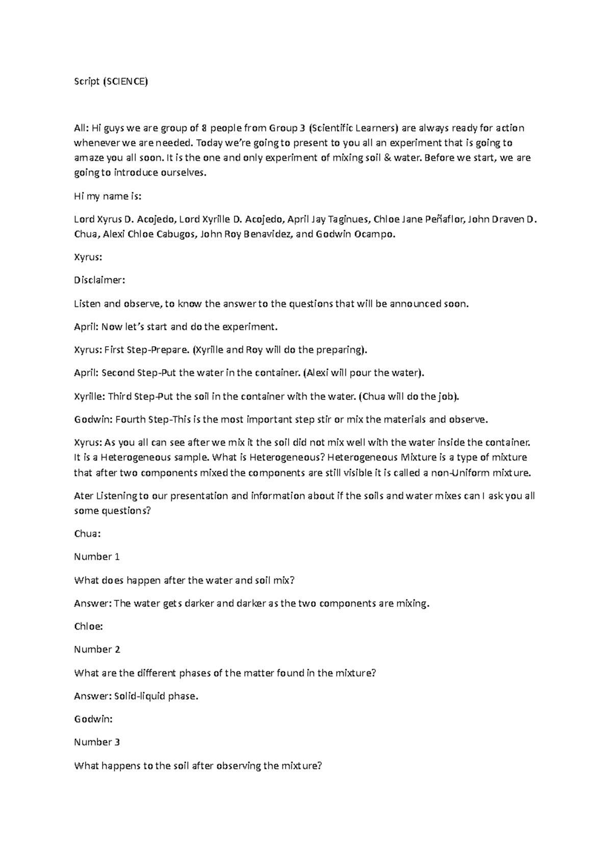 Script - Copy Script - Copy - Script (SCIENCE) All: Hi guys we are ...