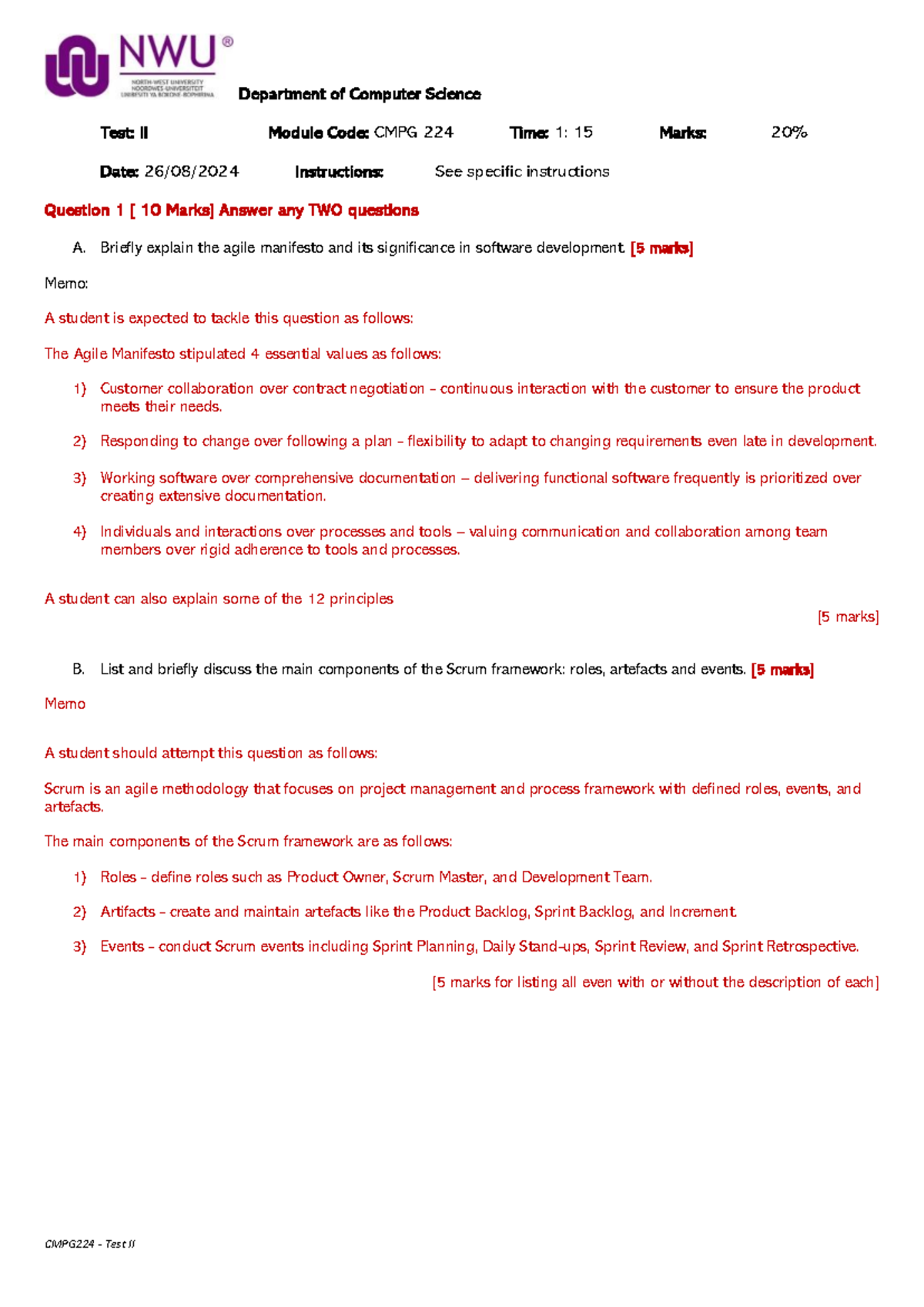 CMPG 224 - Test II Memo - test 2 - Department of Computer Science Test ... CMPG 224 - Test II Memo - test 2 - Department of Computer Science Test ...