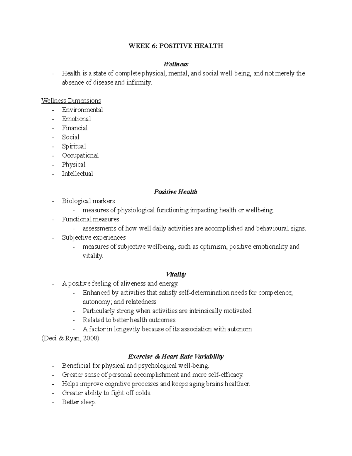 COU301 WEEK 6 Positive Health Notes - WEEK 6: POSITIVE HEALTH Wellness ...