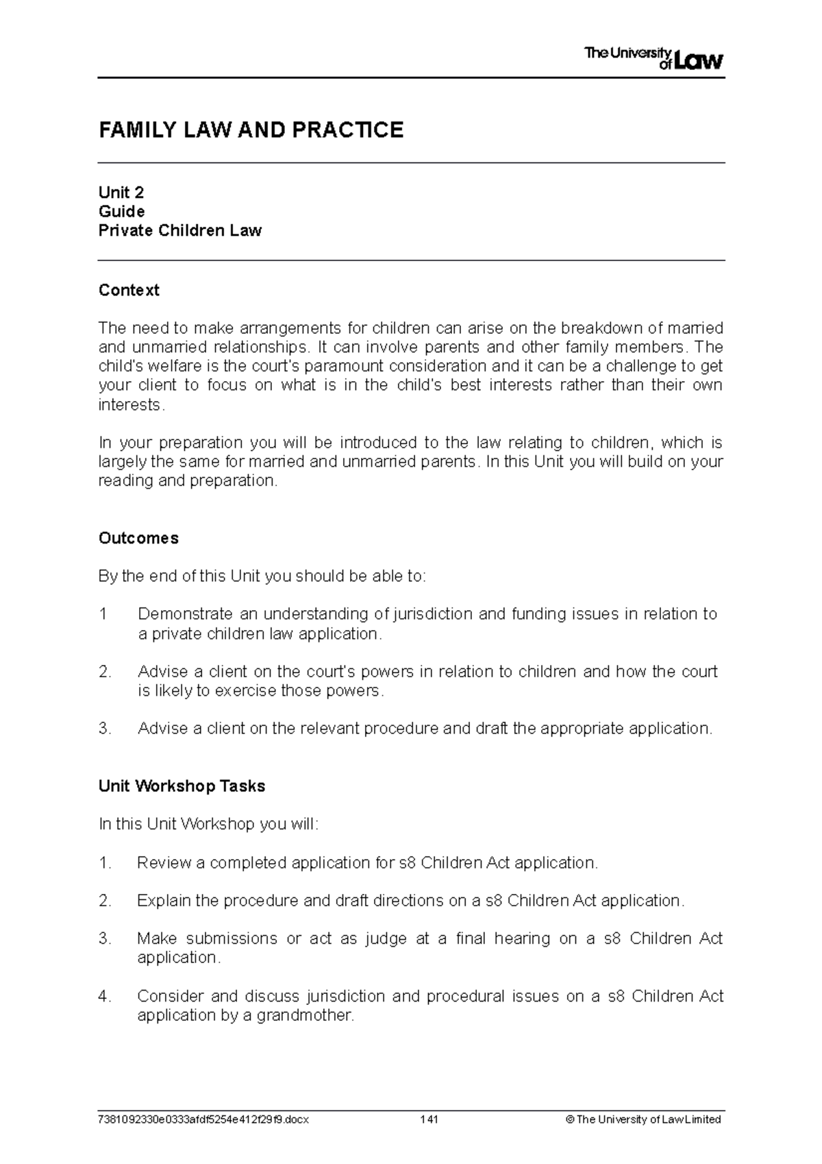 2223 fam ws02 ce01 guide - FAMILY LAW AND PRACTICE Unit 2 Guide Private ...