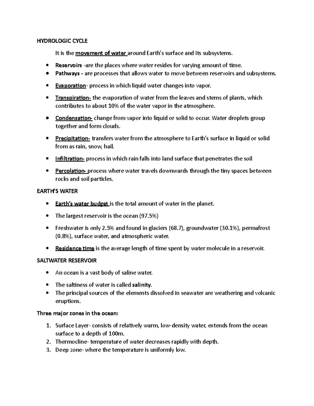 Hydrologic Cycle - Lecture notes 1 - Science, Technology, Engineering ...