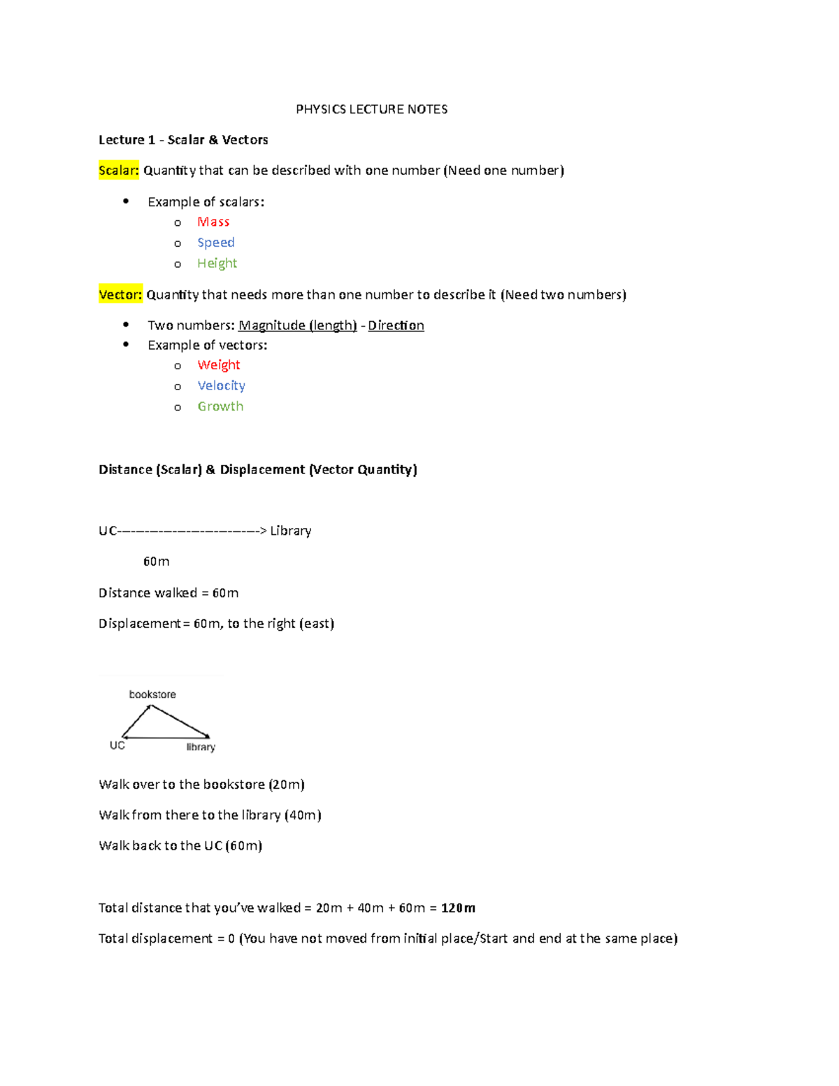 PHYSics 1300 lecture notes - PHYSICS LECTURE NOTES Lecture 1 - Scalar ...