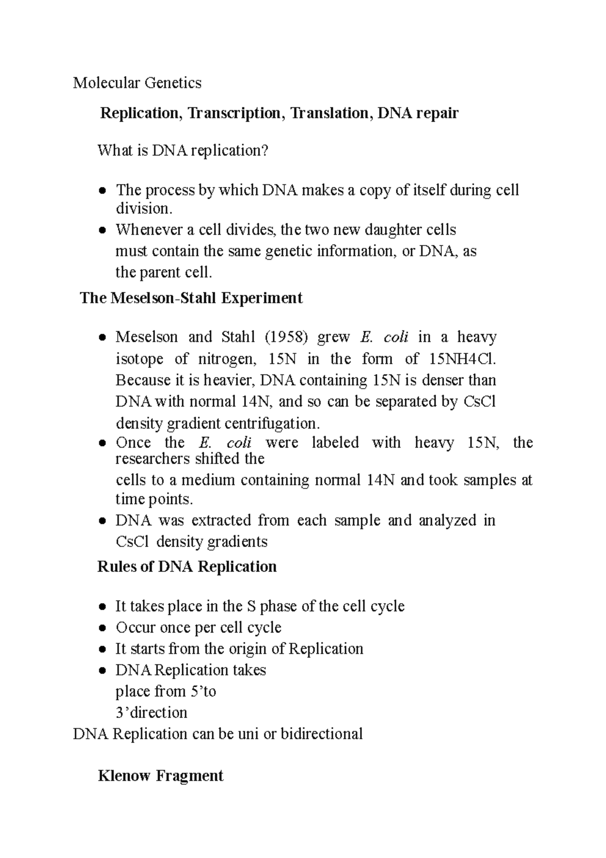 Dna repair mechanisms - Molecular Genetics Replication, Transcription ...