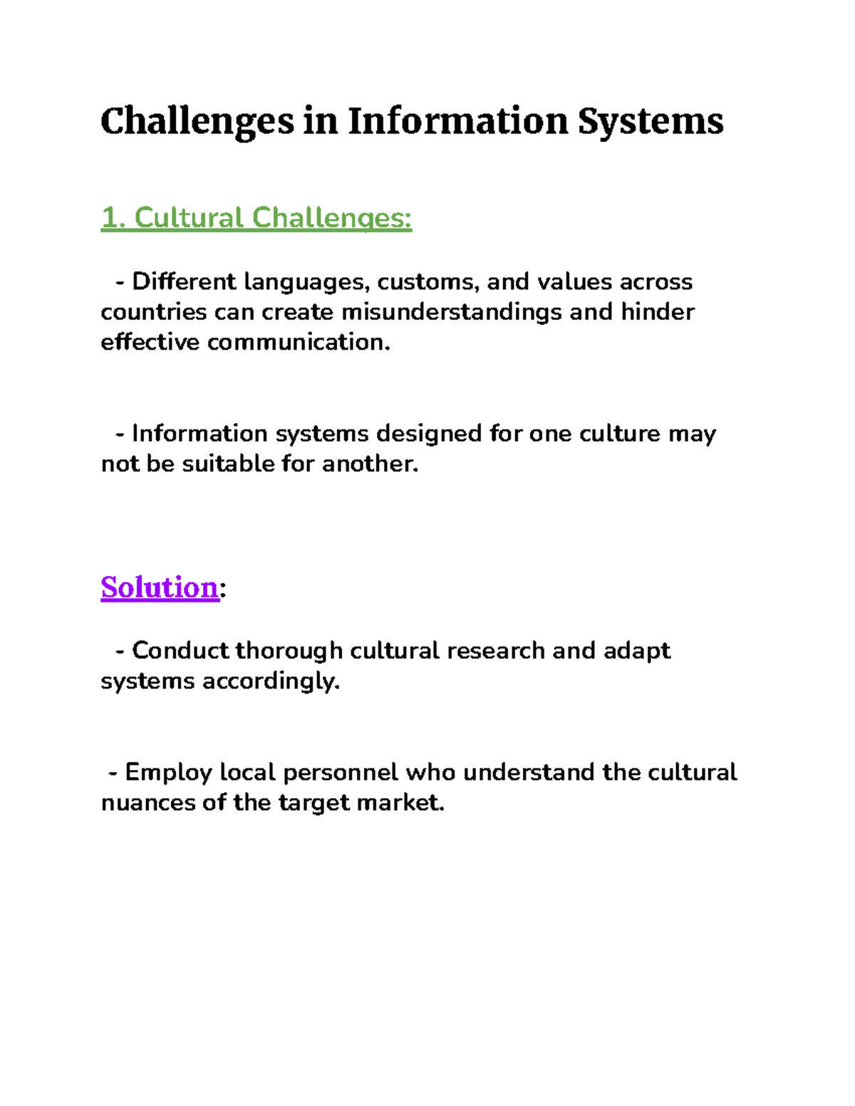 Challenges in Information Systems - Cultural Challenges: Different ...