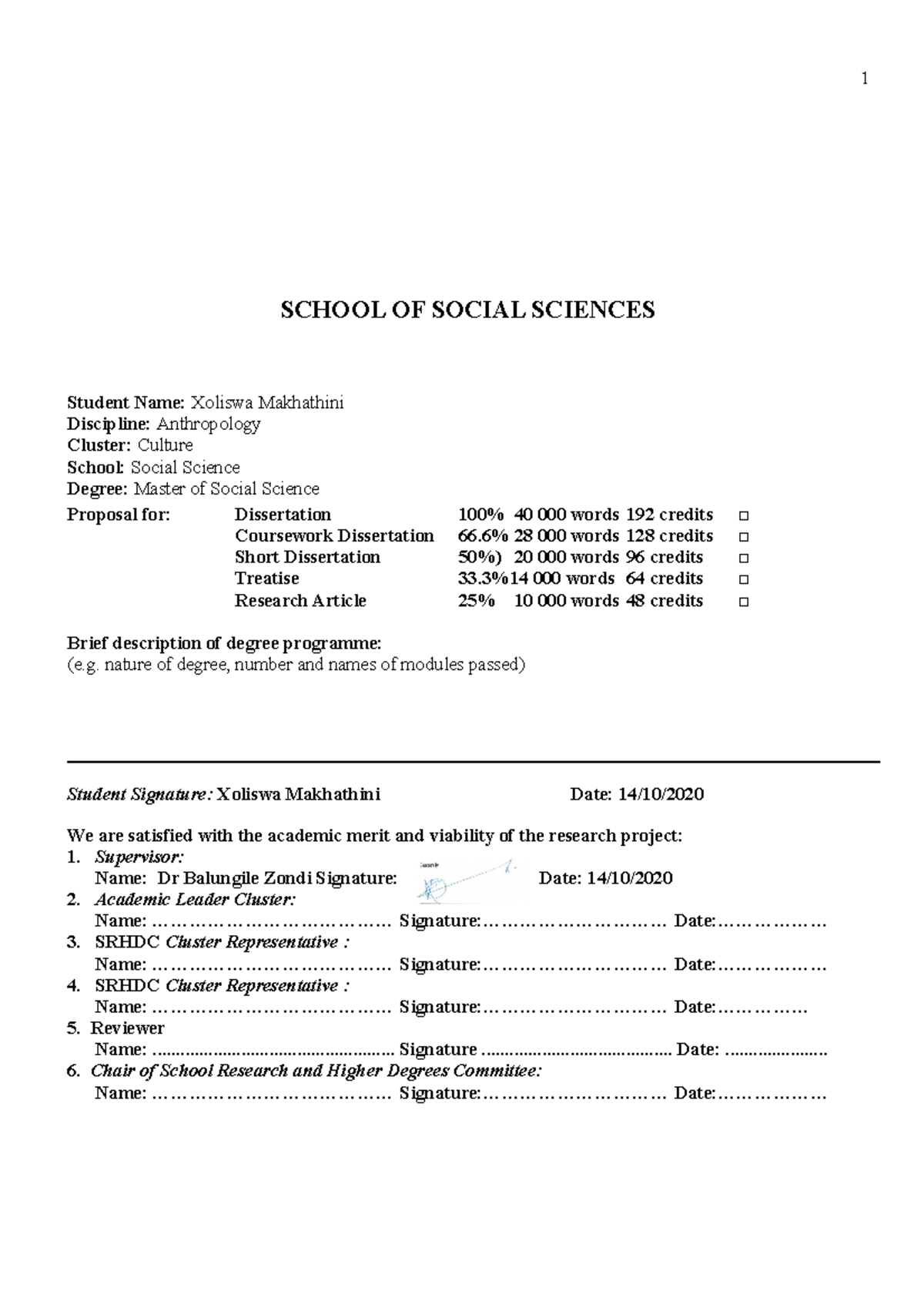 Research paper - SCHOOL OF SOCIAL SCIENCES Student Name: Xoliswa ...