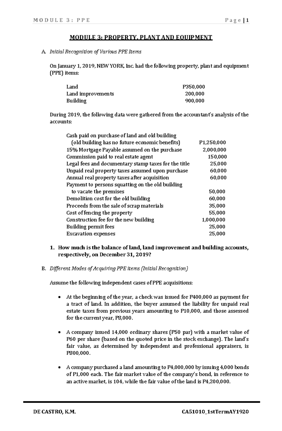 Module 3 Property Plant and Equipment_Practice Exercise - MODULE 3 ...