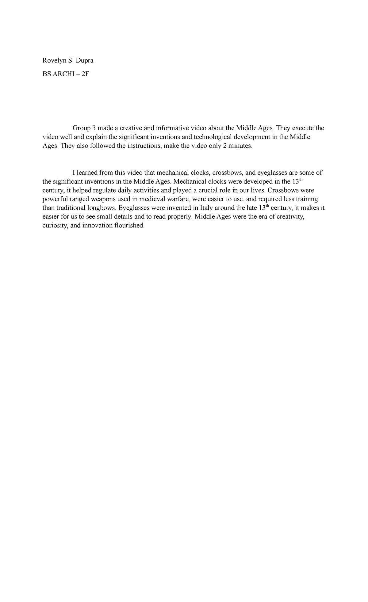 Sts - hshshs - Rovelyn S. Dupra BS ARCHI – 2F Group 3 made a creative ...