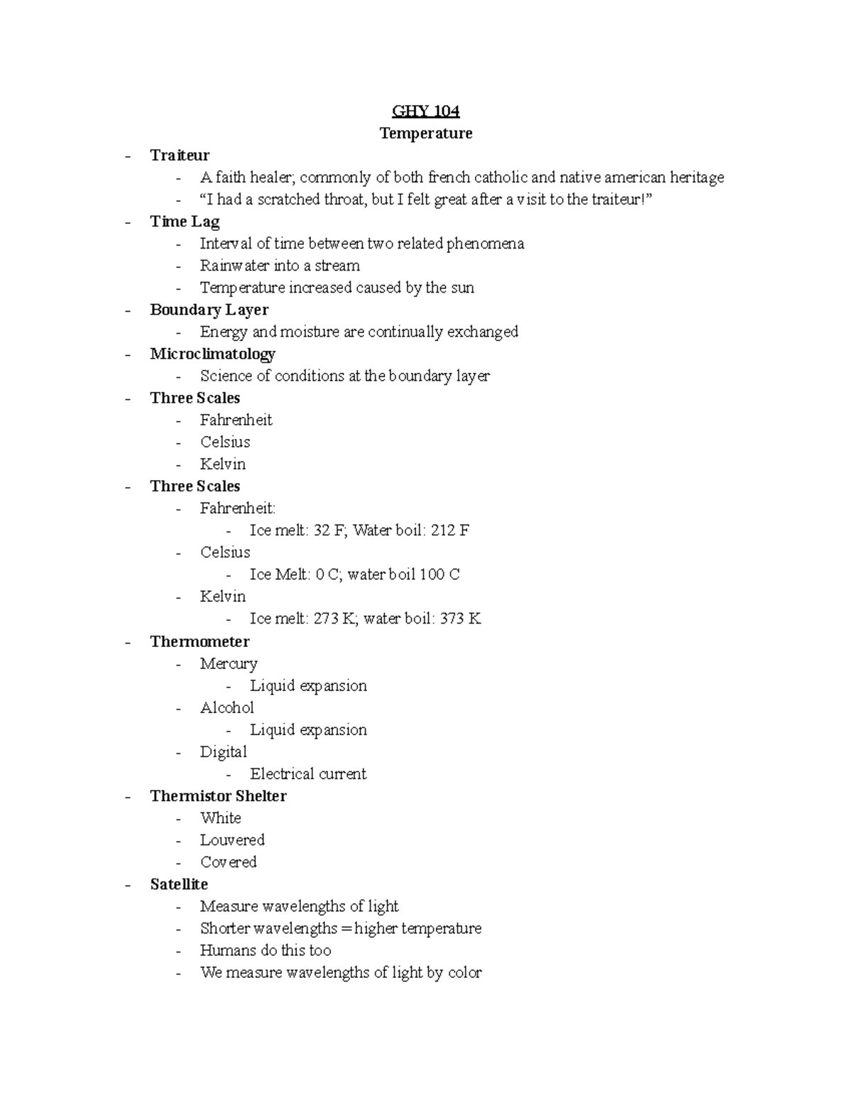 Week 6 notes GHY 104 - GHY 104 **Temperature Traiteur** A faith healer ...