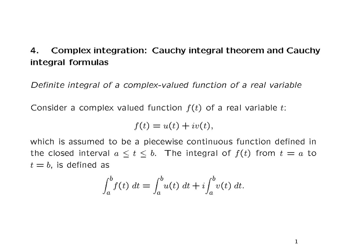 Complex 4 - good - Complex integration: Cauchy integral theorem and ...