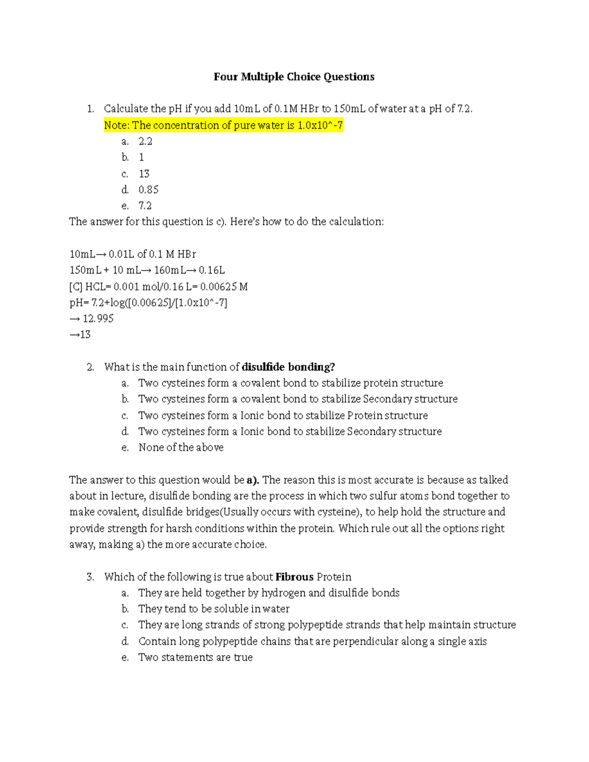 Multiple Choice Question practice - Four Multiple Choice Questions ...