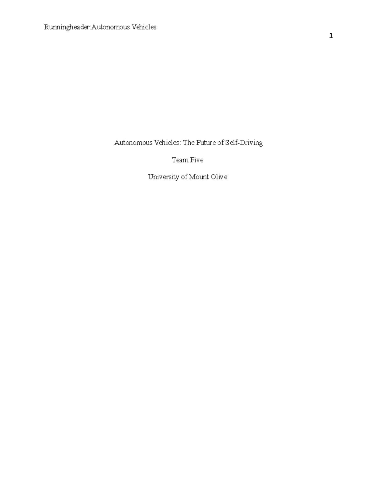 Autonomous Vehicles - Paper Assignment - Runningheader:Autonomous ...