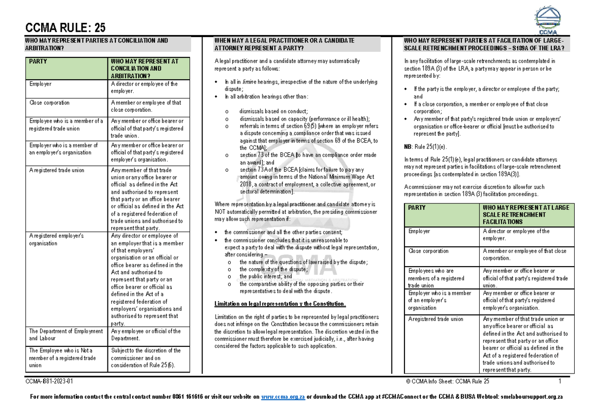 CCMA Rule 25 Information Sheet 2023 01 - CCMA RULE: 25 CCMA-I8 81 ...