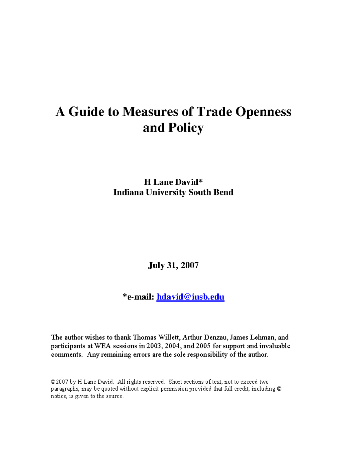 A Guide To Measures of Trade Openness and Policy, International ...