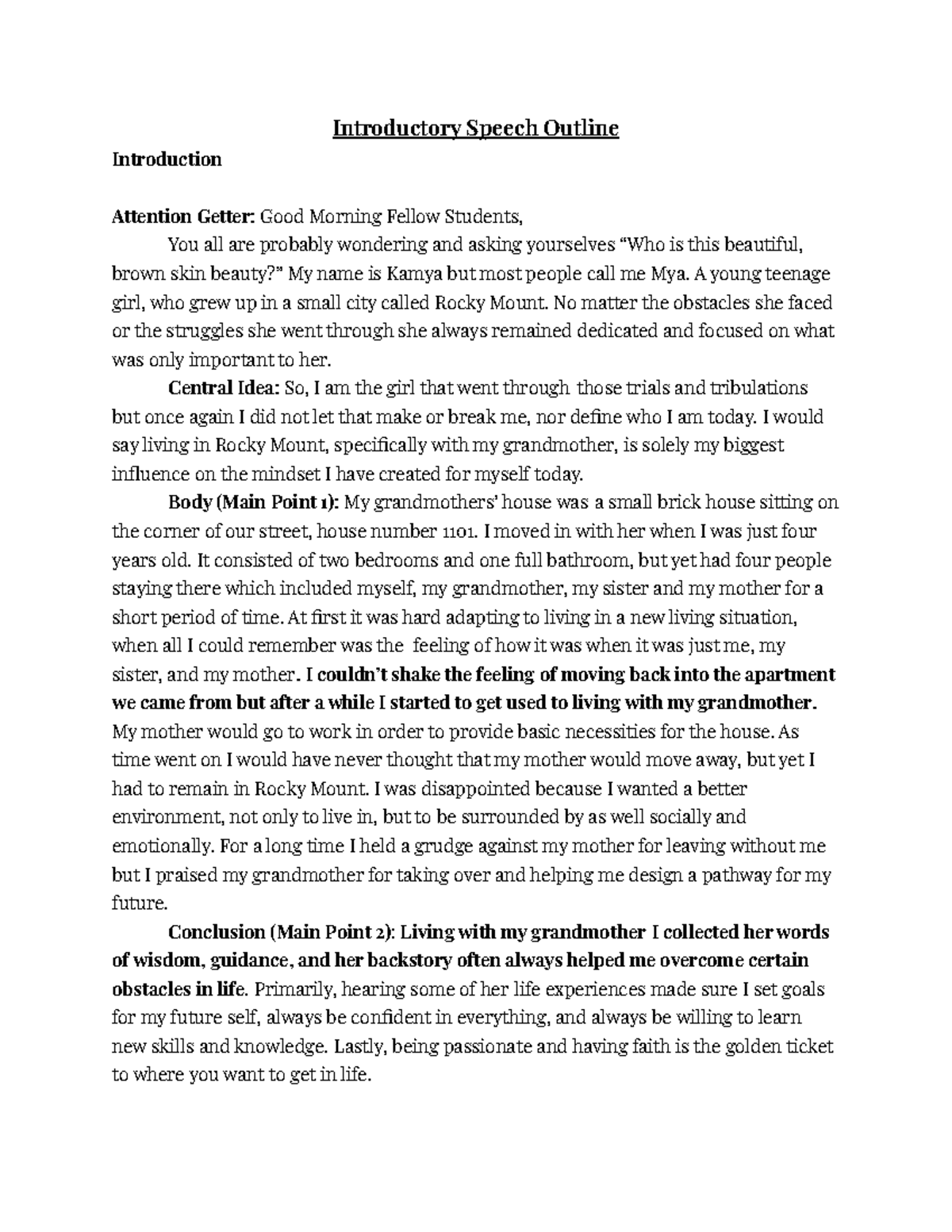 Introduction Speech Outline for Public Speaking - Introductory Speech ...