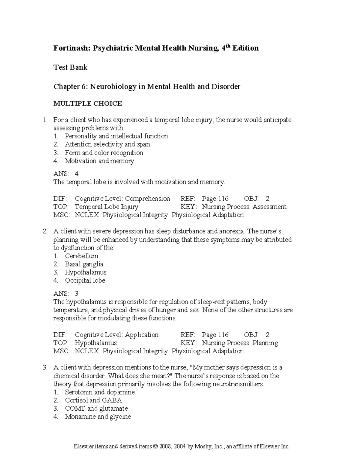 Chapter 006Fortinash: Psychiatric Mental Health Nursing, 4th Edition ...