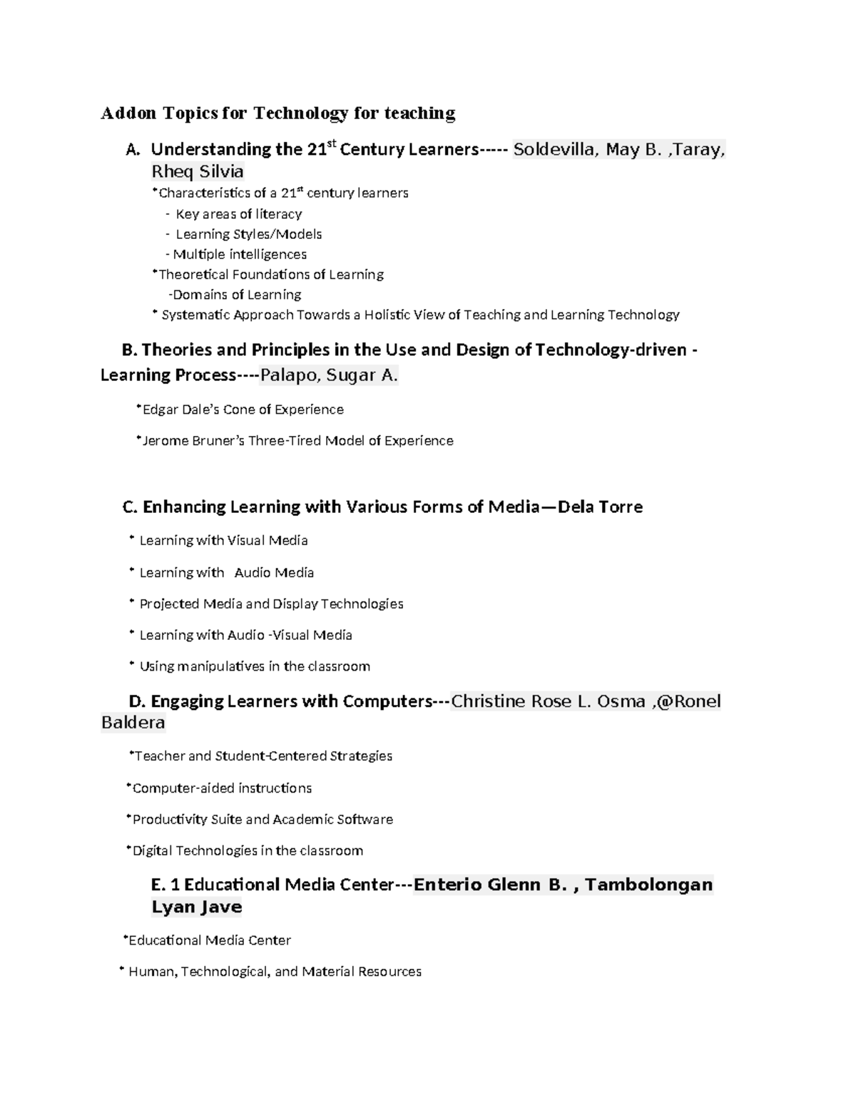 Addon Topics for Technology for Teaching and Learning - Addon Topics ...