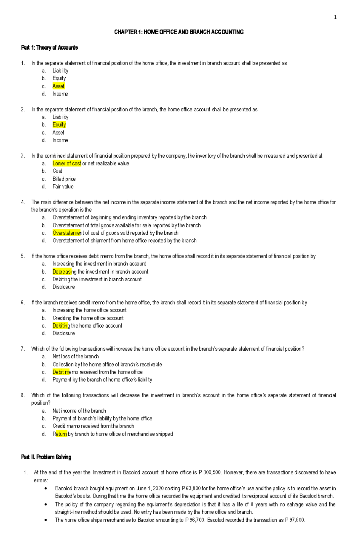 Pdfcoffee - Jujj - CHAPTER 1 : HOME OFFICE AND BRANCH ACCOUNTING Part 1 ...