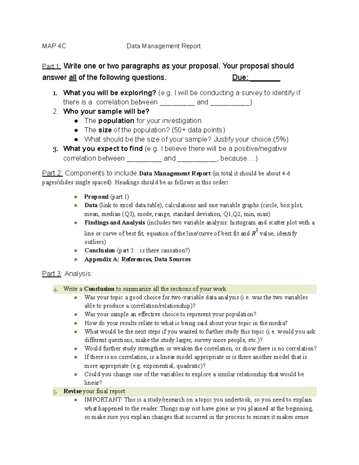 Data Management Report - MAP 4C Data Management Report Part 1: Write ...