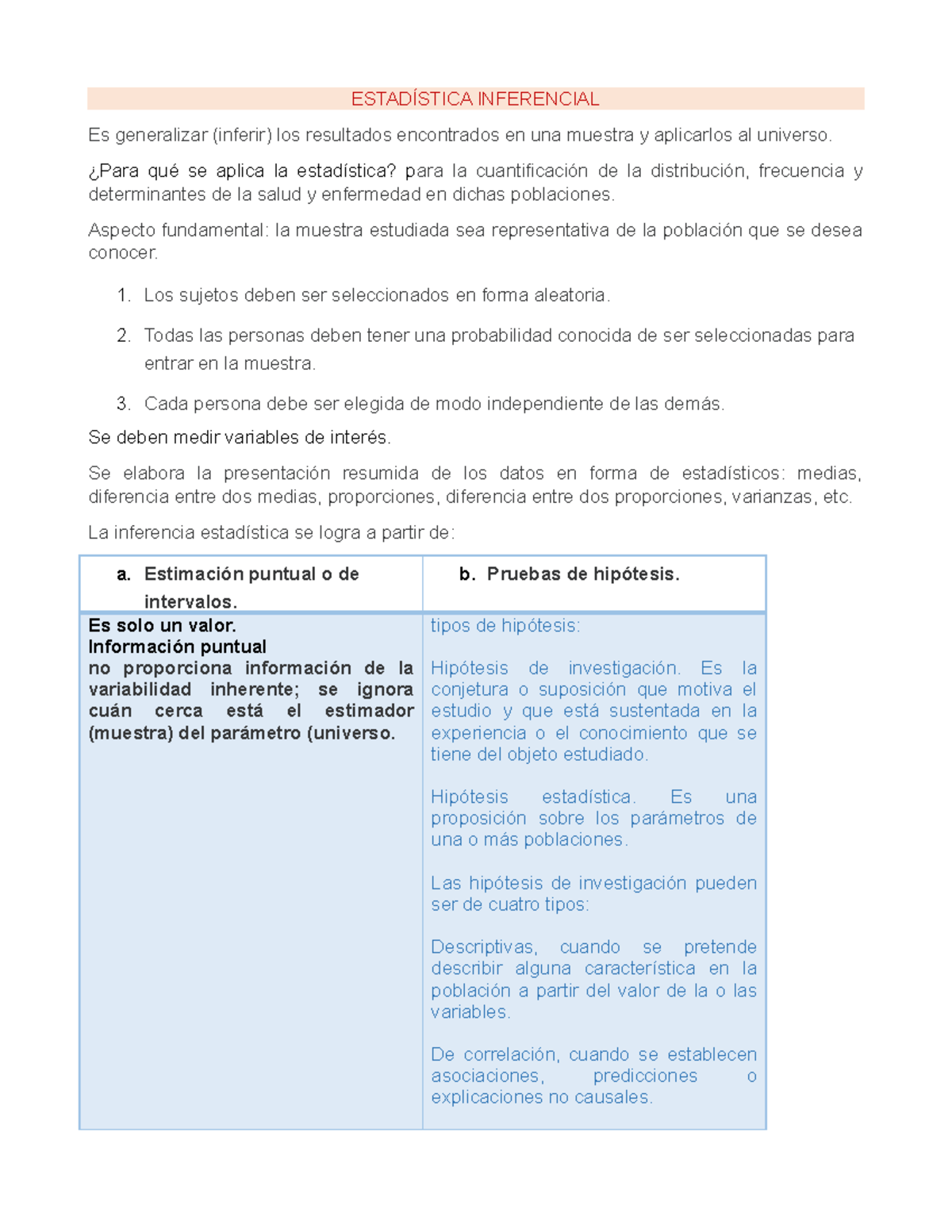 Estadística Inferencial - ESTADÍSTICA INFERENCIAL Es generalizar ...