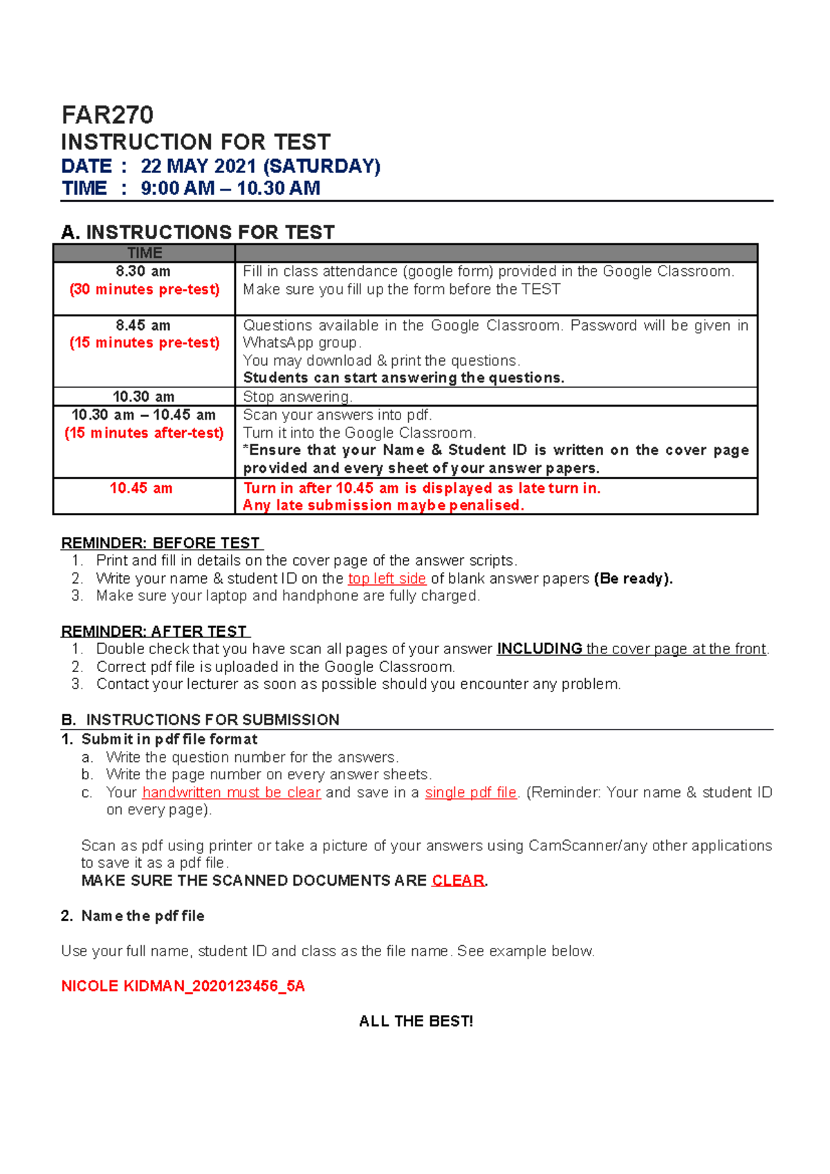 FAR270 Guideline TEST Submission - FAR INSTRUCTION FOR TEST DATE : 22 ...