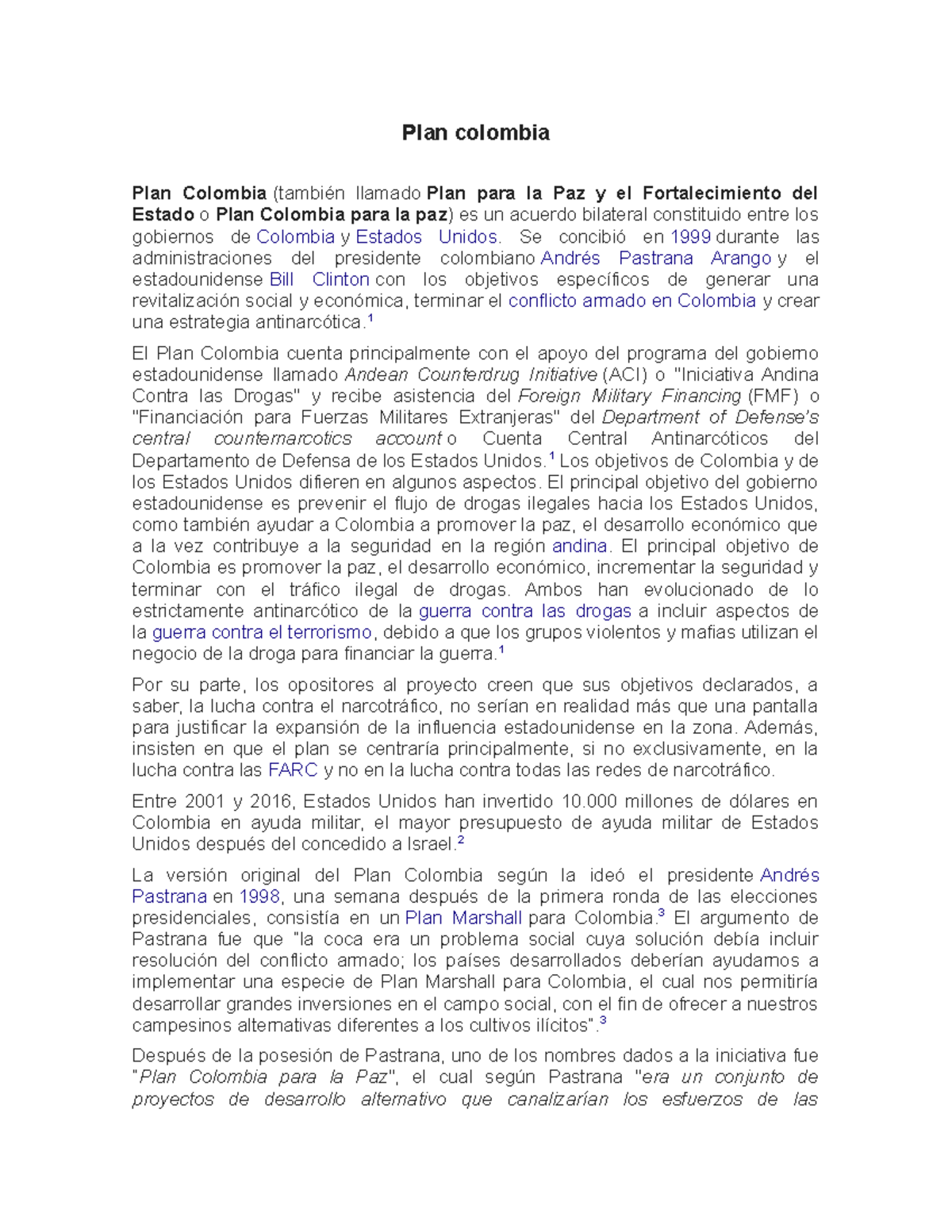 Plan colombia - Excelencia - Plan colombia Plan Colombia (también ...