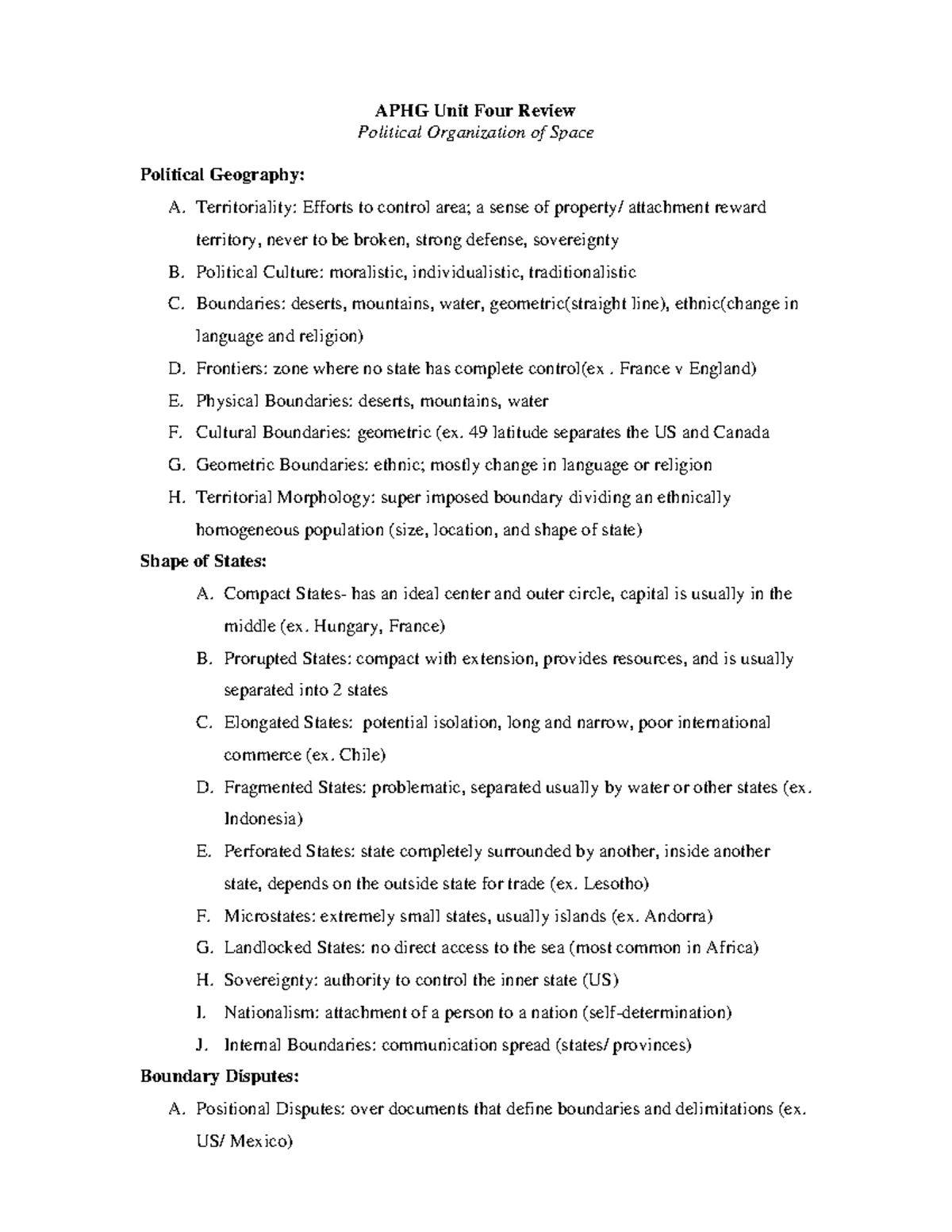 Unit 4 Study Guide - hisixvg gskglrlg - APHG Unit Four Review Political ...