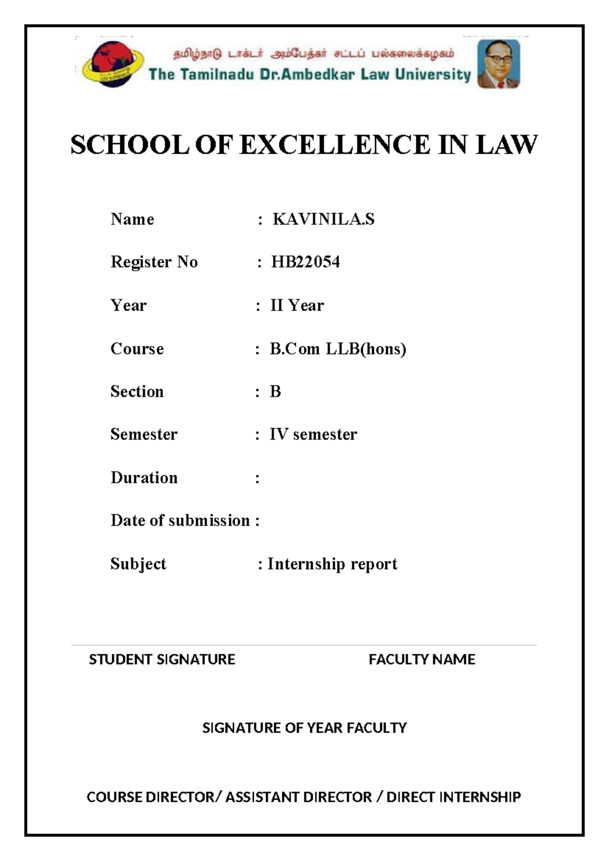 Front PAGE Assignment - Bachelor of Law - SCHOOL OF EXCELLENCE IN LAW ...
