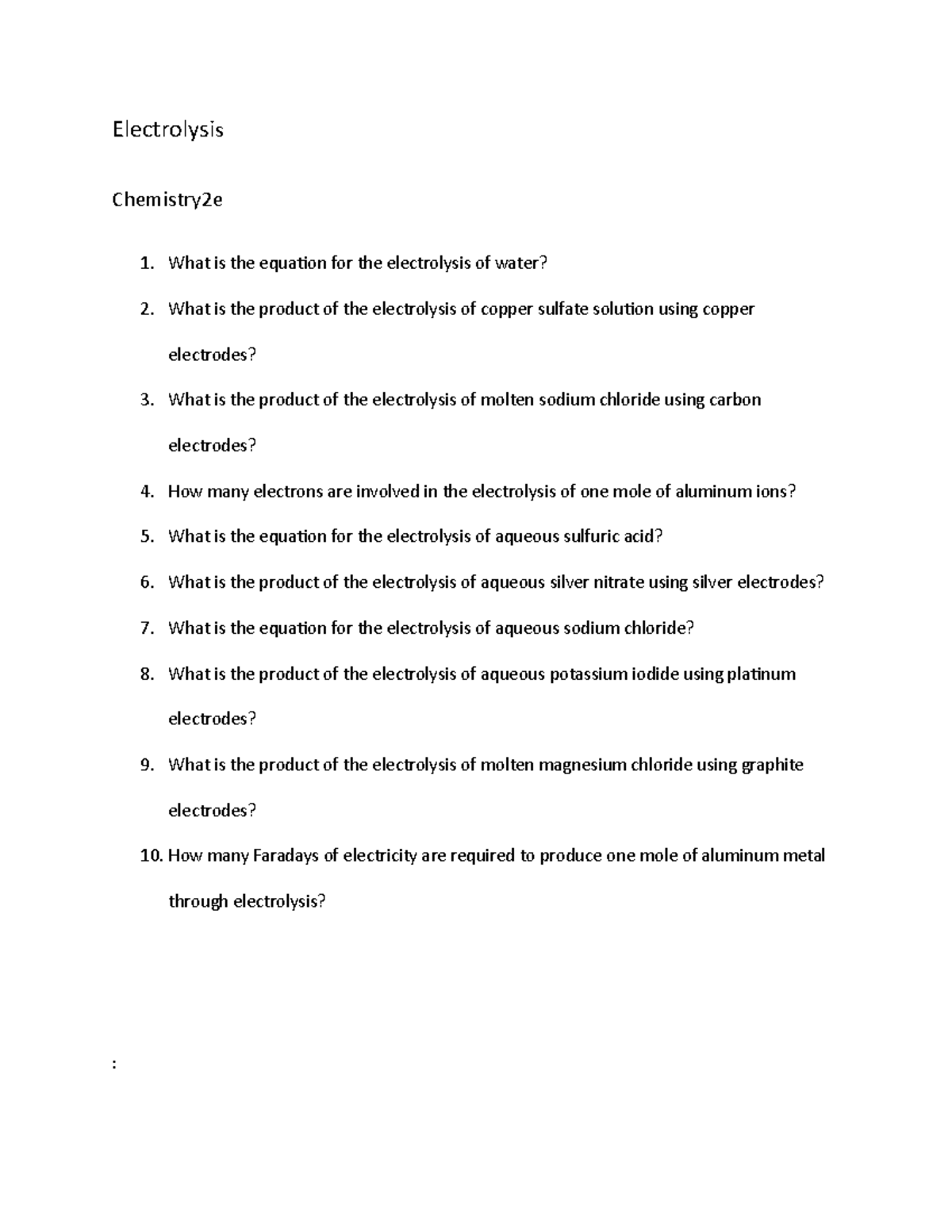 Electrolysis Self made Chemistry Worksheet Electrolysis Chemistry2e electrolysis-self-made-chemistry-worksheet-electrolysis-chemistry2e