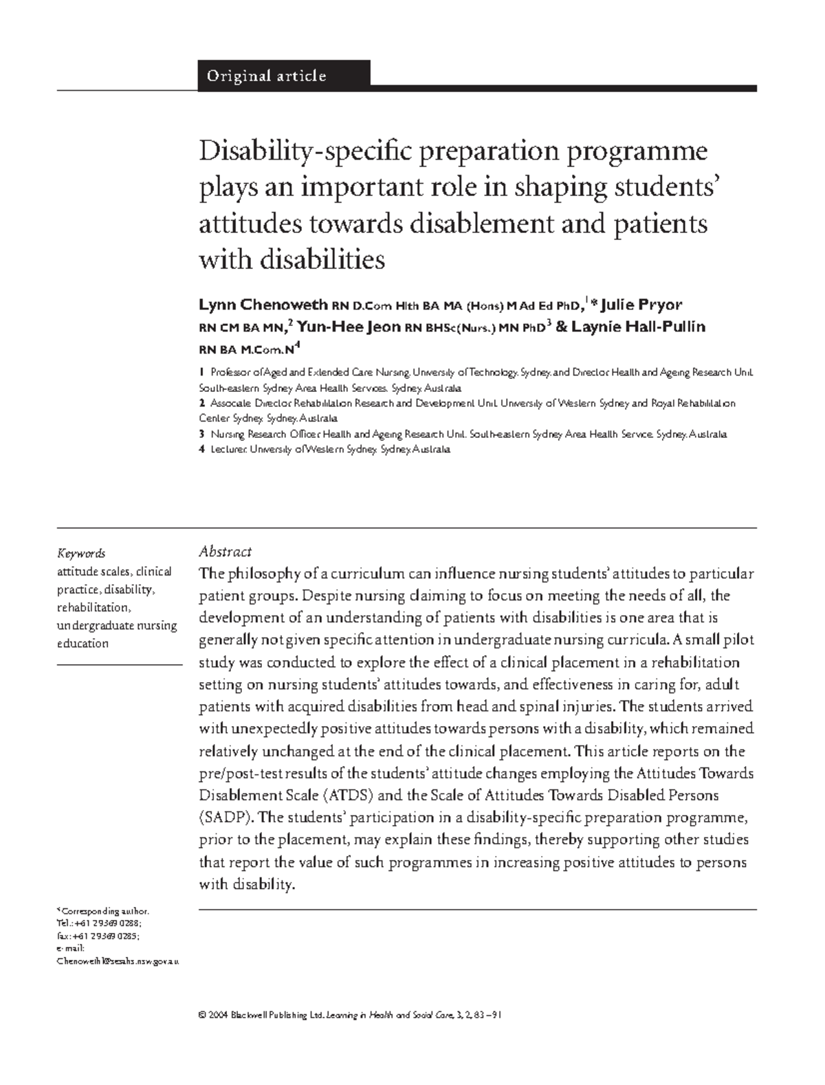 Disability specific preparation programm - Original article Blackwell ...