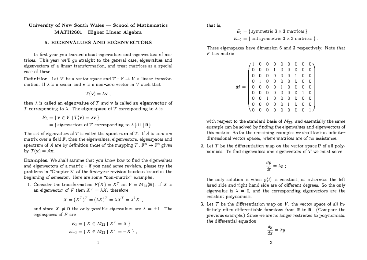 Chapter 5 - DD Angell - University of New South Wales — School of Mathematics MATH2601 Higher ...