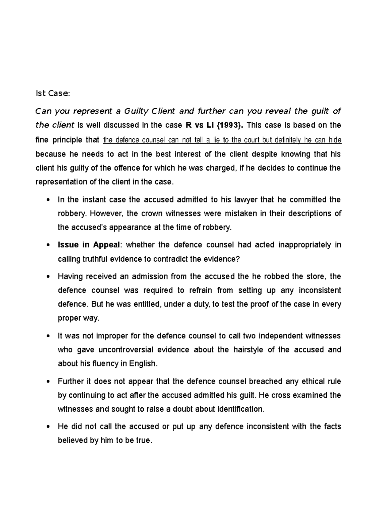 7 cases given by Rahul Sir - Ist Case: Can you represent a Guilty ...
