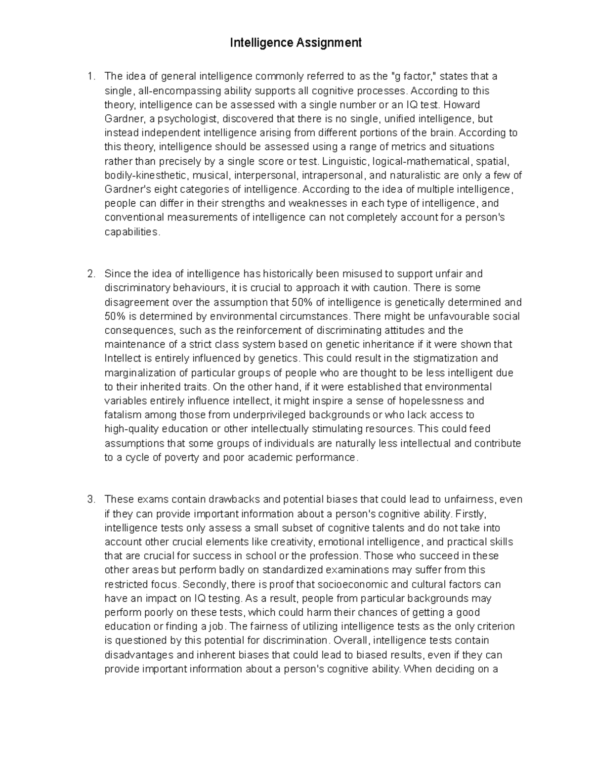 Intelligence Assignment - Intelligence Assignment The idea of general ...