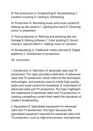 Advance Radio AND TV Production - ADVANCE RADIO AND TV PRODUCTION ...